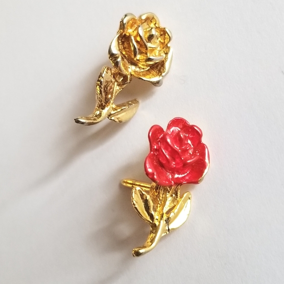 Vintage | Jewelry | Vintage Rose Lapel Pins Red Gold Brooch Floral ...
